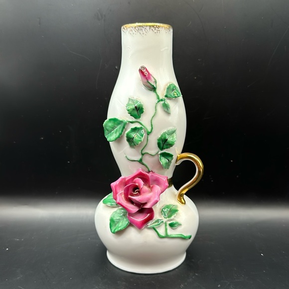Lefton | Accents | Vintage Lefton China Oil Lamp Shaped Vase With Roses ...